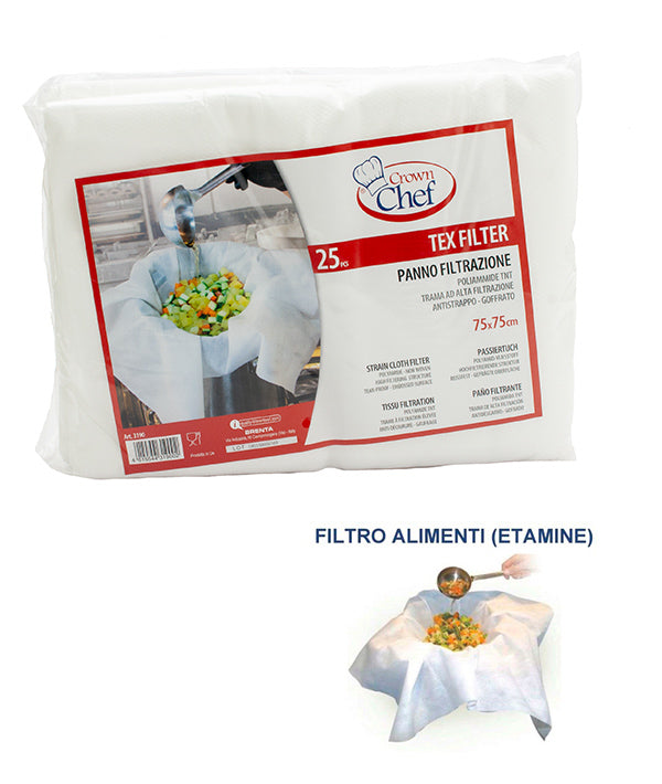 FILTRO PER ALIMENTI IN TNT GOFFRATO BIANCO ETAMINA 75X75 PZ 25